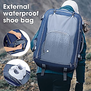 Maelstrom 40-50L Carry on Backpack,Large Travel Backpack for Men Women,17.3 Inch TSA Flight Approved Laptop Backpack with Hidden Shoe Bag, Expandable Suitcase Backpacks,father day gifts-Blue