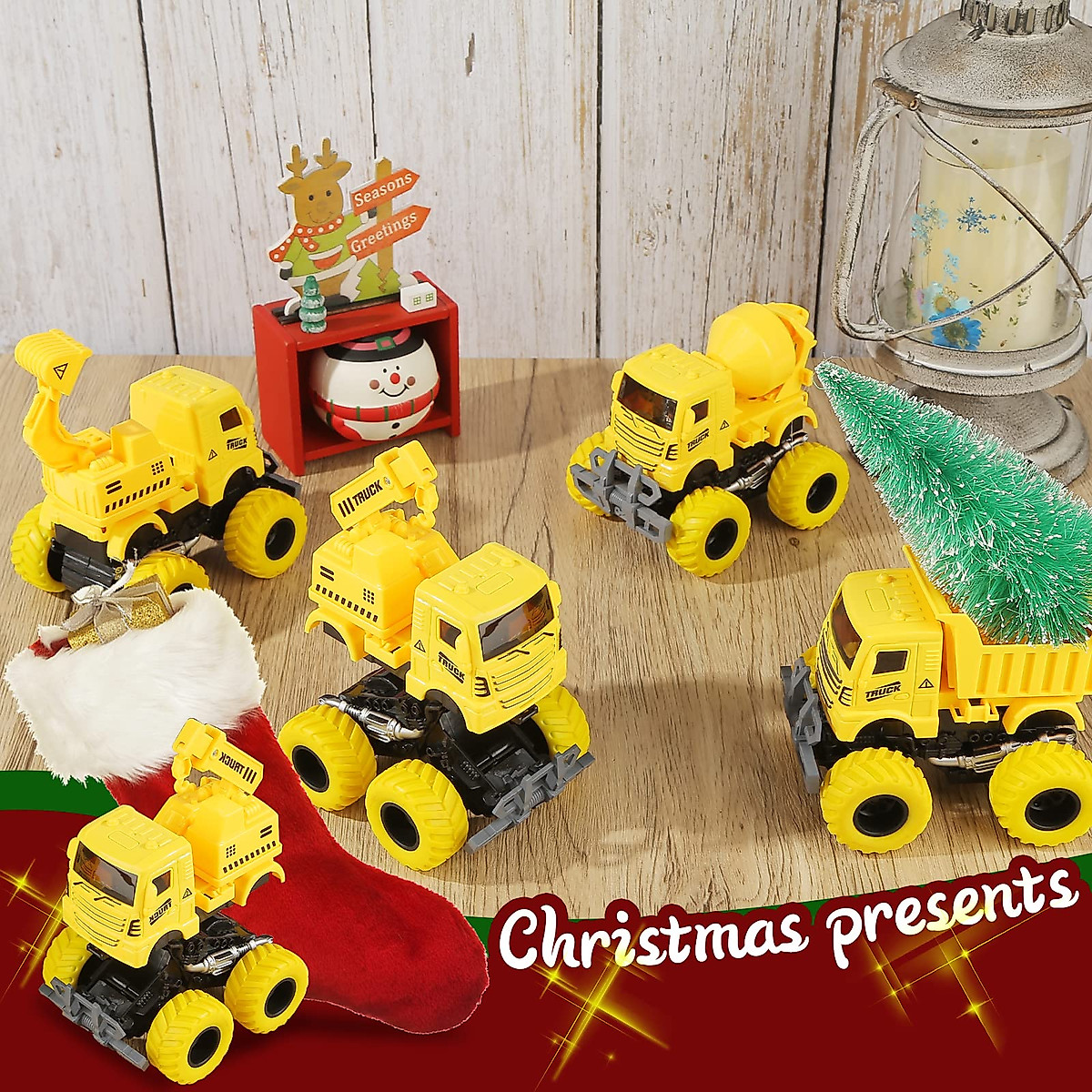 3 otters Mini Construction Vehicles, 4PCS Truck Construction Toys Friction Powered Car for Kids, Easter Basket Stuffers Fillers, Classroom Prize Supplies