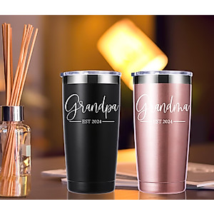 Grandpa Grandma Est 2024 20 OZ Tumbler.Anniversary New Grandpa Grandma Grandparents Grandparents to be Newborn Gifts.Fathers Mothers Grandfathers Grandmothers Day Couples Gifts.(Black&Rose Gold)