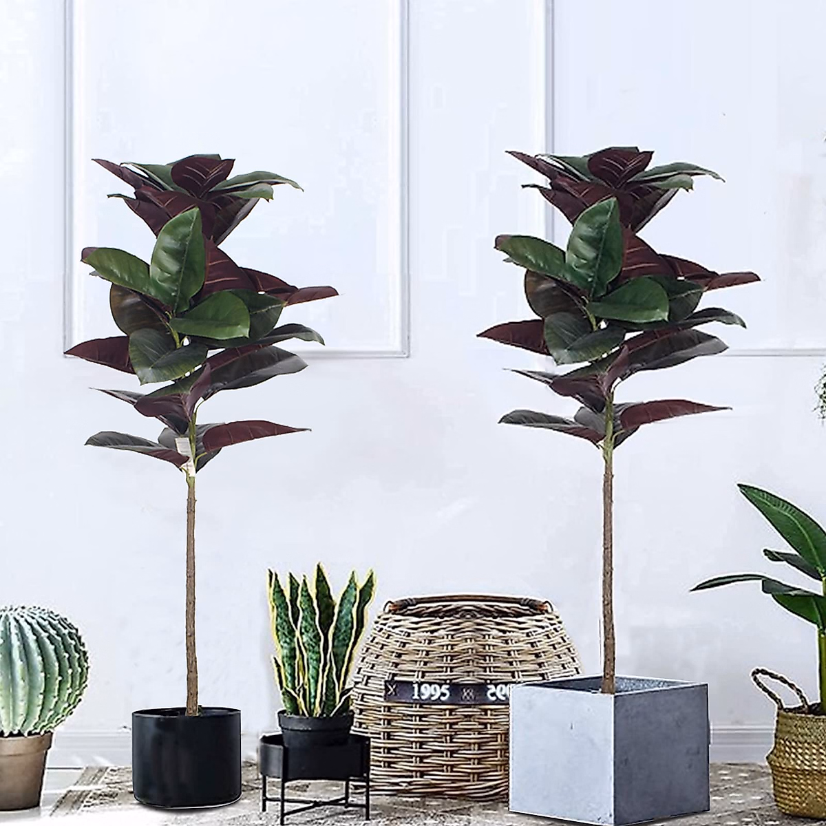 Tommino 4ft 2pcs Artificial Fiddle Leaf Fig Trees in Pot Natural Faux Ficus Lyrata Fake Greenery Plant for Home Office Decoration Indoor Outdoor Decor Living Room Garden