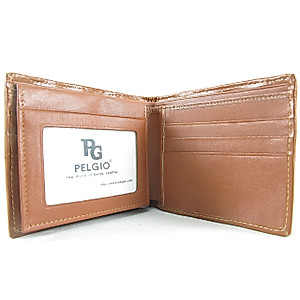 Pelgio Genuine Crocodile Alligator Backbone Skin Bifold Wallet (Tan Brown)