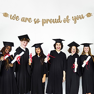 We Are So Proud Of You Banner Graduation Decorations Class of 2025 GOLD Glitter Congrats Grad Graduation Decor College High School Graduation Party Supplies