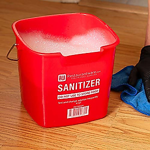 Restaurantware RW Clean 6 Quart Cleaning Buckets 10 Detergent Square Buckets - With Measurements Built-In Spout And Handle Red Plastic Utility Buckets For Home Or Commercial Use