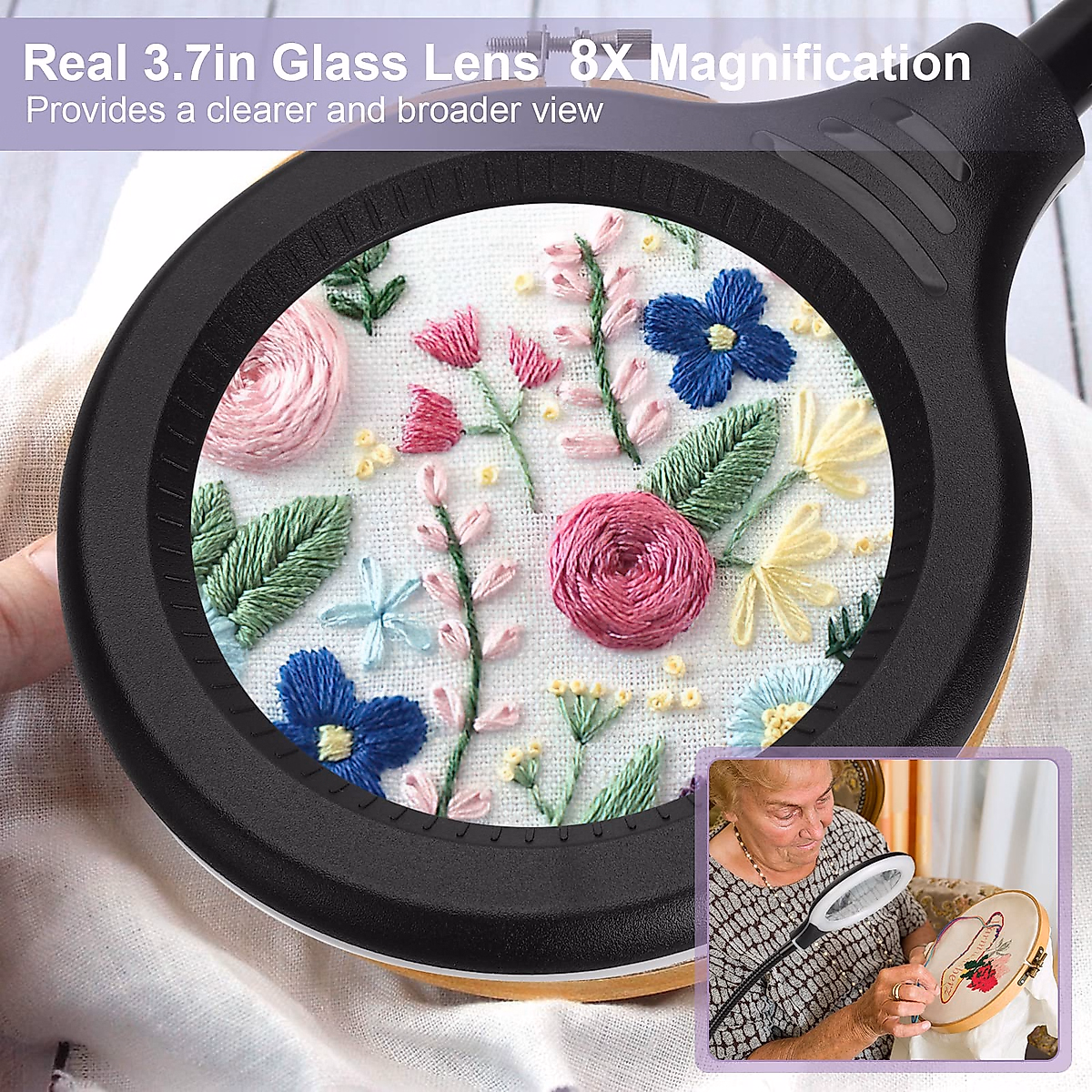 JEEDEFI 2-in-1 Magnifying Glass with Light and Stand, 5 Lighting Modes Stepless Dimmable LED Magnifying Clamp Lamp, 8X Desk Lighted Magnifier Hands Free for Craft Close Work Mini Painting Hobby, Black