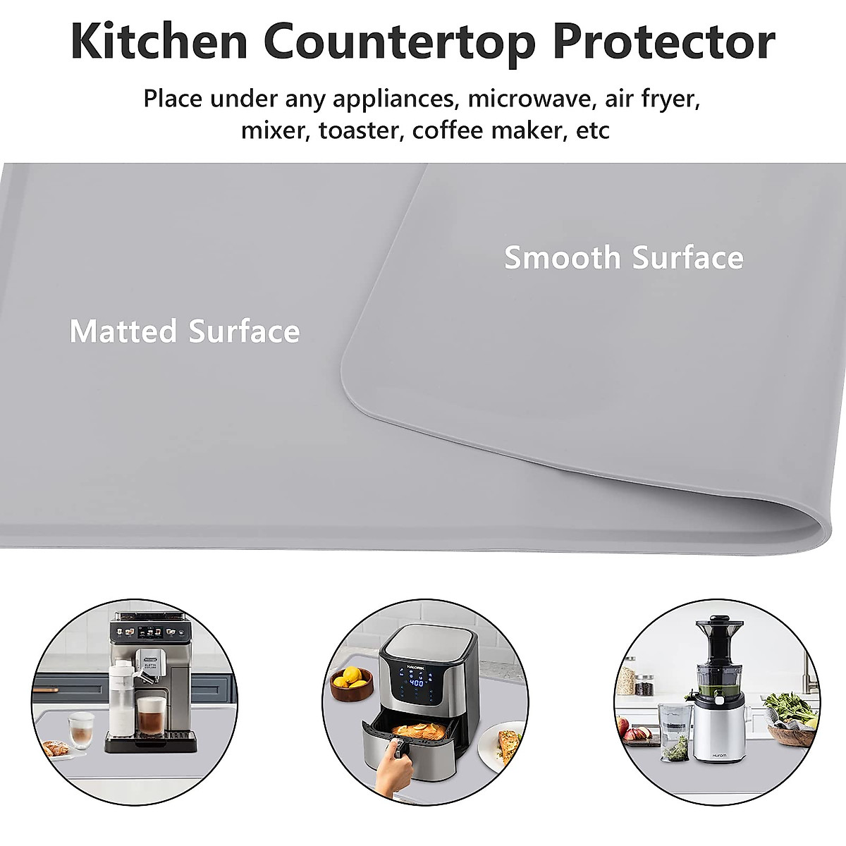 Gartful Silicone Mat for Kitchen Counter, 28" x 20" x 0.06" Thick Placemat - 0.2" Raised Edge, Extra Large Silicone Sheet with Lip, Counter Table Protector, Heat-Resistant Pad, Nonstick, Light Gray