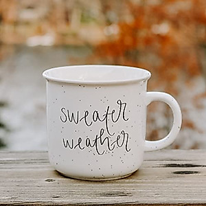 Sweet Water Decor Fall Coffee Mugs | Seasonal 16oz Ceramic Campfire Coffee Cup | Microwave & Dishwasher Safe Autumn Mug Great for Halloween, Pumpkin Spice Lattes & Thanksgiving (Sweater Weather)