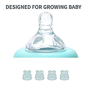Baby Bottle Glass Wide Neck, Closer to Breastfeeding, Slow Flow Nipple, Anti-Colic, 4 Ounce, 2 Count (Blue)