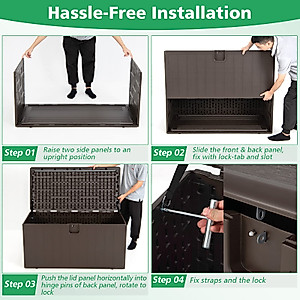 Giantex Outdoor Storage Deck Box Patio Bin - 105 Gallon Indoor/Outside Storage Box with Lockable Lid, Waterproof Storage Chest for Gardening Tools, Supplies, Cushions Storage Container (105 Gallon, Brown)