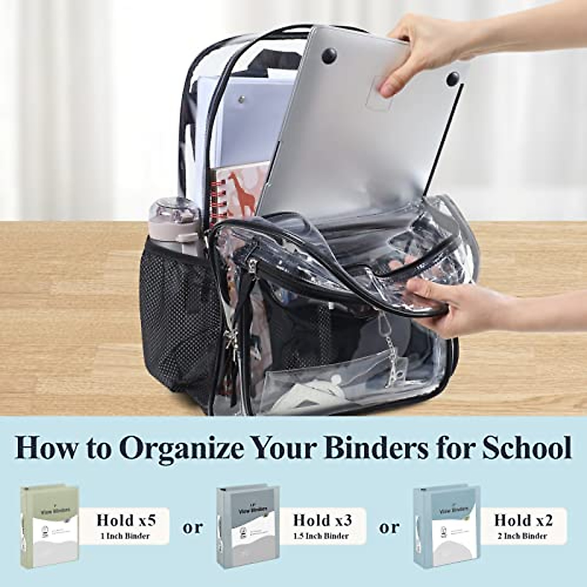 PACKISM Clear Backpack for School - 17" Heavy Duty PVC Transparent Backpacks with Multi-pockets for College Workplace Security, Black(for age 12 above)