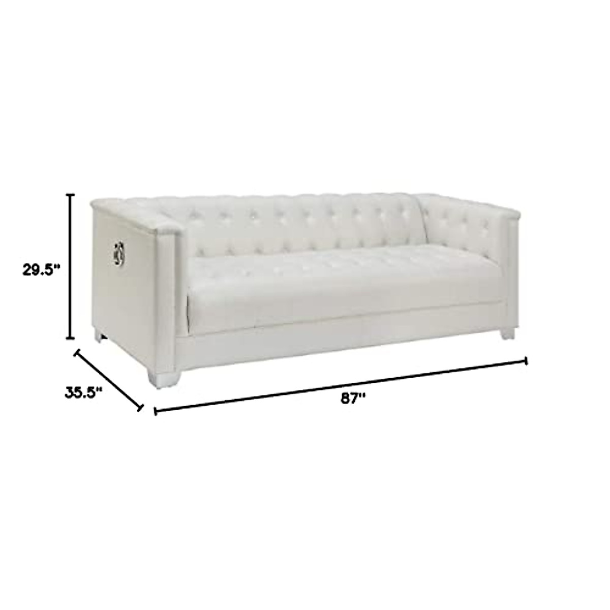 Coaster Furniture Chaviano Collection 87 inch Sofa with Padded Breathable Leatherette Upholstery Chrome Legs and Button Tufting In Pearl 505391