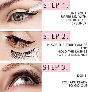 BL Lashes Glue Eyeliner for False Lashes | 2-in-1 Felt-Tip Eyelash Adhesive and Eyeliner, Easy to use, Extra Strong Hold for Strip Lashes 0.7ml/0.02fl Oz