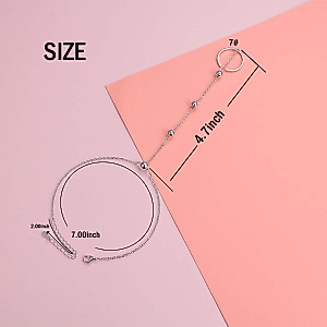 S925 Sterling Silver Finger Ring Bracelet Attached Hand Harness Bead Chain Set for Women Beads
