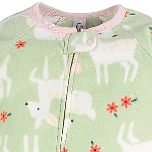 Gerber Baby Girls Flame Resistant Fleece Footed Pajamas 2-Pack, Pink Deer, 6-9 Months
