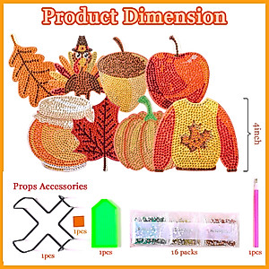 8Pcs Fall Diamond Art Painting Coasters Thanksgiving Diamond Art Coasters Kits with Holder Pumpkin Maple Leaf Turkey DIY 5D Diamonds Coasters for Autumn Harvest Party Adults Kids Beginners Craft