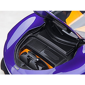 McLaren Speedtail Lantana Purple Metallic with Black Top and Yellow Interior and Suitcase Accessories 1/18 Model Car by Autoart 76089