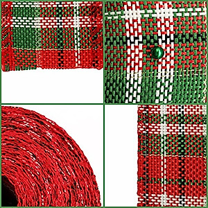 Wired Edge Buffalo Plaid Ribbon and Fabric Burlap Ribbon for DIY Craft Wrapping Christmas Decoration 6.56 Yard (2.36 inch, Red&Green Plaid, 1 Roll)