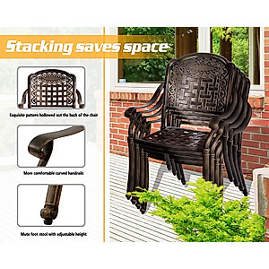 TITIMO Cast Aluminum Patio Dining Set 7-Piece with Cast-Top Table and Chairs with Cushions,Outdoor Furniture Set for Backyard Porch Pool (6 Love Chairs+Rect Table+Khaki Cushions)