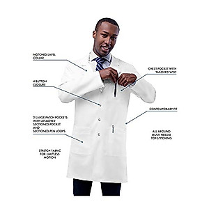 Adar Universal Stretch Unisex Lab Coat - 36" Snap Front Lab Coat - 3308 - White - L