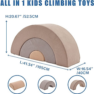 jela Kids Couch, Soft Play Equipment Playset Play Foam Rainbow, Baby Gym Kids Couch for Playroom, Foam Blocks for Toddlers 1-10, Foam Climbing Blocks, Crawling Tunnel,Beige