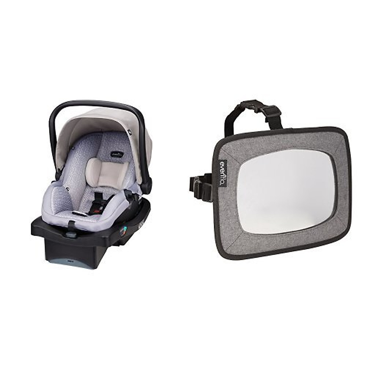 Evenflo LiteMax 35 Infant Car Seat, Riverstone with Backseat Baby Mirror for Rear Facing Child, Grey Melange