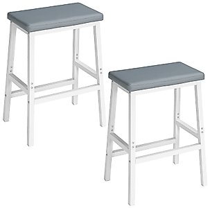 HOOBRO Bar Stools, Set of 2 Bar Chairs, PU Leather Upholstered Breakfast Stools, Easy Assembly, Suitable for Kitchen, Bar, Dining Room, White and Gray WG01MD01