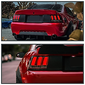 SPEC-D TUNING Black Housing Clear Lens Sequential LED Bar Tail Lights Compatible with 1999-2004 Ford Mustang, Left + Right Pair Assembly