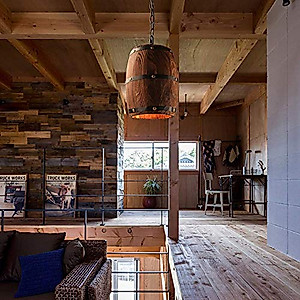 Newrays Antique Wood Wine Barrel Pendant Lamp Hanging Rustic Unique Kitchen Bar Ceiling Lamp Light Fixtures (S)