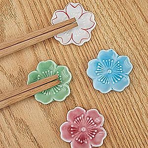 YAIKOAI Set of 7 Cherry Blossom Ceramic Chopsticks Rest Rack Forks Dinner Spoons Knives Stand Holder for Party Home Restaurant Dinnerware