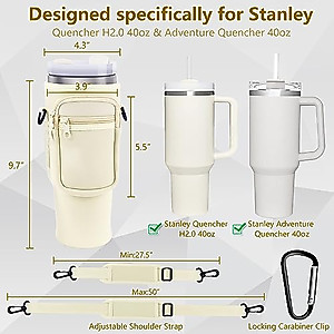 UQM Water Bottle Carrier Bag for Stanley 40 Oz Tumbler with Handle, Water Bottle Holder with Adjustable Shoulder Strap, Stanley Cup Accessories for Hiking Travelling Camping (Cream)