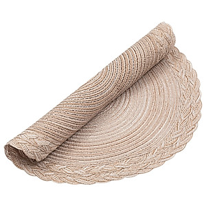 SHACOS Round Placemats Set of 6 Boho Woven Braided Border Table Mats Washable Heat Resistant 15 inch Circle Place Mats for Dining Table, Beige