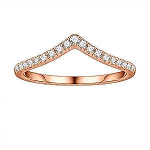 SMILEST Moissanite Eternity Ring for Women, D Color VVS1 Clarity Lab Created Diamond Wedding Band 14K Rose Gold Plated 925 Sterling Silver Wishbone Stackable Rings Moissanite Wedding Band for Women