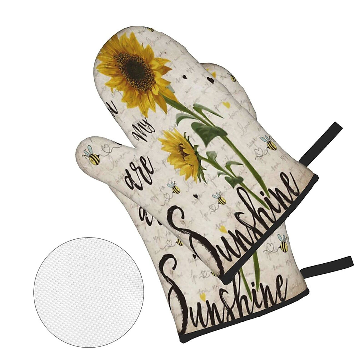 4-Piece Oven Glove and Pot Holder,You are My Sunshine Sunflower Retro Newspaper,Heat-Resistant Oven Glove and Pot Holder,Can Be Used for Cooking and Grilling