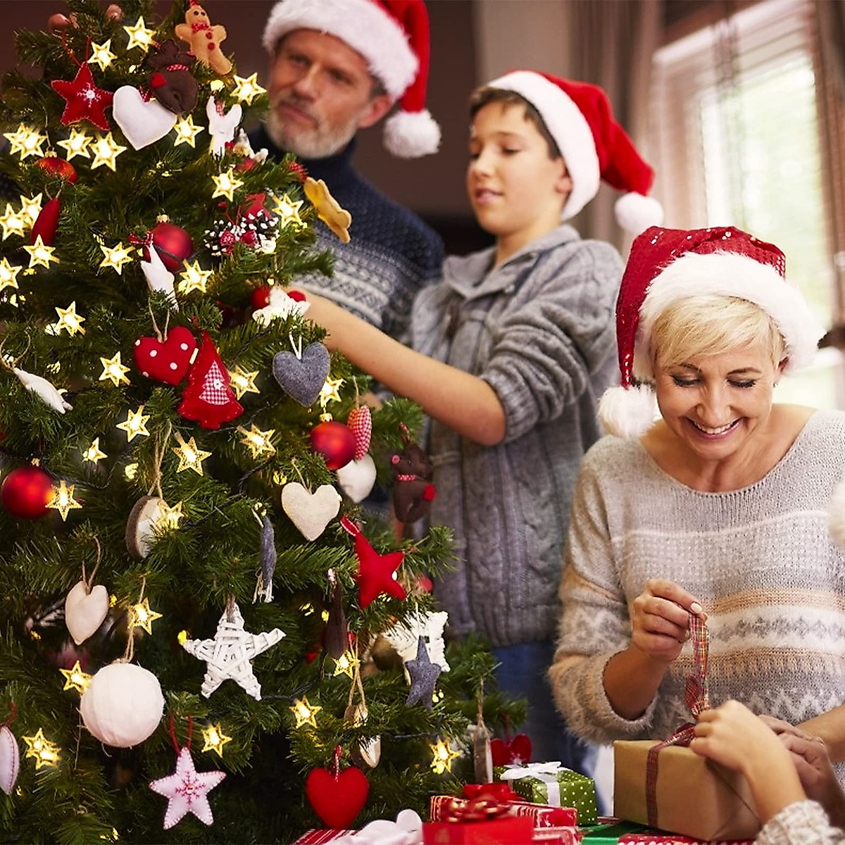 CAUINS Christmas Lights, 19.6 ft 40 LED Star String Lights Battery Operated Indoor Christmas Decorations, Waterproof Outdoor Light for Xmas Garden Patio Bedroom Party Decor