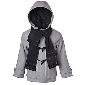 Cremson Boys Classic Wool Look Winter Duffle Toggle Jacket Dress Coat Scarf Hood - Grey (Size 12)