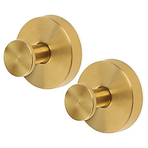 PEUTIER 2pcs Suction Cup Hooks, Premium Stainless Steel Suction Cup Hooks Shower Hooks Suction Cup Bathroom Towel Coat Hook Suitable for Glass Mirror Smooth Surface(Gold)