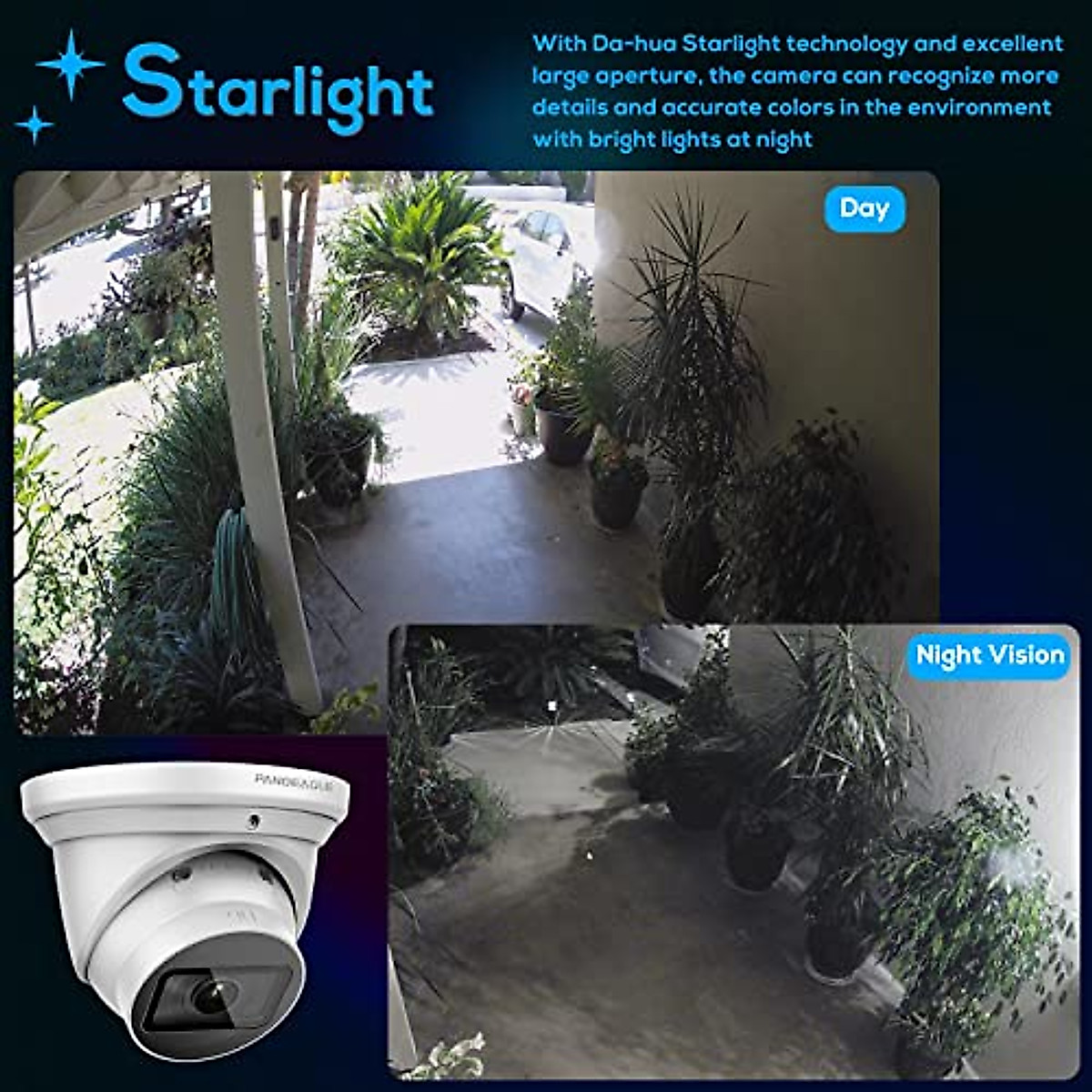 PANOEAGLE Starlight 8MP POE IP Camera Turret, Outdoor 4K Security Camera with Human Vehicle Detection, Built-in Mic, SD Card Slot, 98ft IR Night Vision, 2.8mm Wide Angle Lens, IP67 Waterproof, IVS