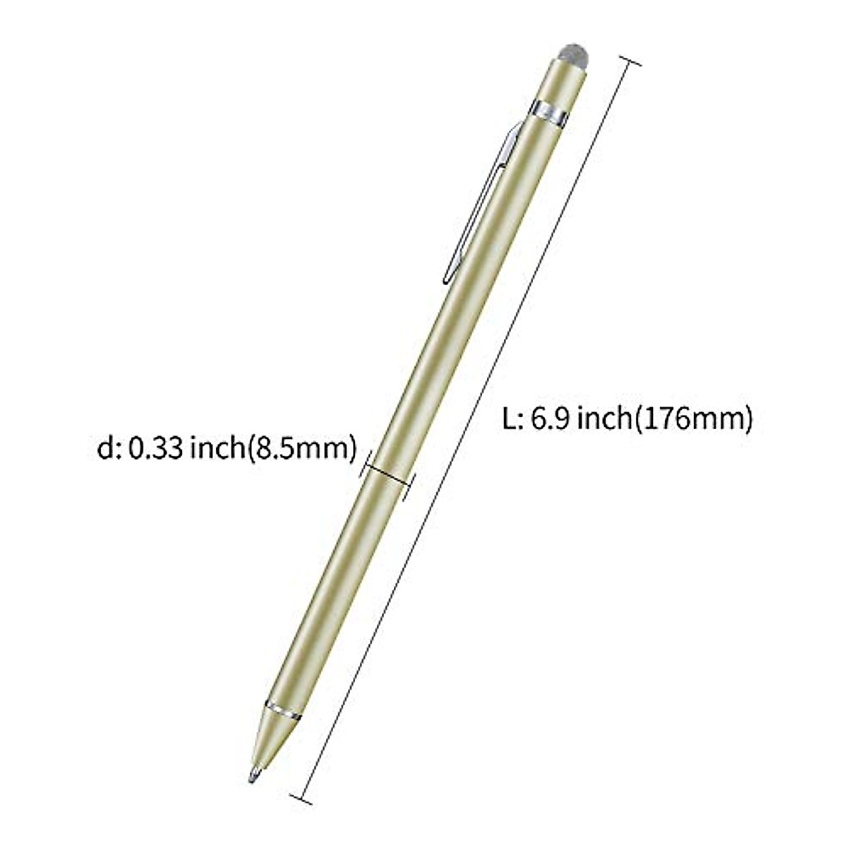 ChaoQ Stylus Pens for Touch Screens (2 Pcs), Capacitive Stylus Ballpoint Pen, 1.0mm Medium Point Black Ink, with 4 Replaceable Mesh Tip and 4 Replaceable Refills (Gold)