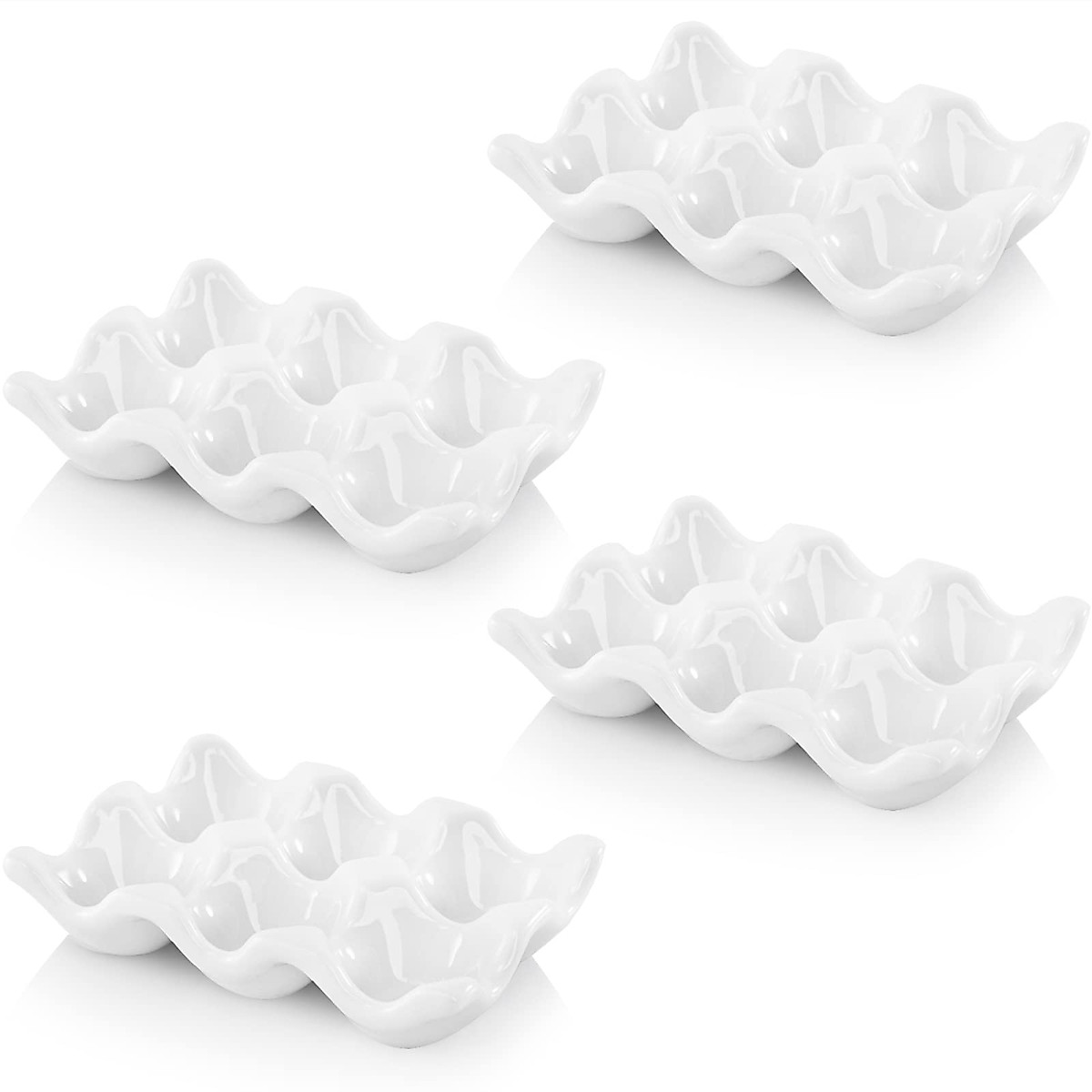DEAYOU 4 Pack Porcelain Egg Container, Ceramic Eggs Keeper Storage Organizer for Display, Kitchen, White