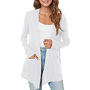 Urban CoCo Women's Long Sleeve Open Front Lightweight Cardigan Sweaters with Pockets (XL, White)