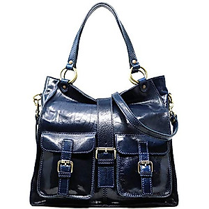 Floto Livorno Tote Bag in Natural Brown Italian Calfskin Leather (Blue)