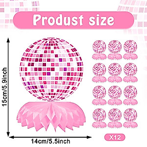 12 PCS Disco Party Decorations, Pink Disco Table Honeycomb Centerpieces Flat Disco Ball Centerpieces for Party Table Disco Ball Decor for Western Cowgirl Birthday Bachelorette Bridal Shower Supplies