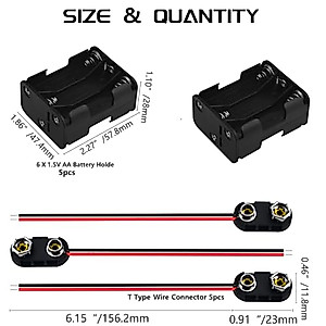 WMYCONGCONG 5 Pack 6 x 1.5V AA Battery Holder with Connector and Hard Plastic Housing T Type Wire (6AA)