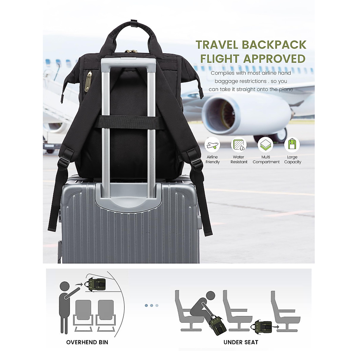 LOVEVOOK Laptop Backpack for Women Work Travel Backpack Purse, Nurse Bags Teacher Doctor Commuter Business Computer Bag, College Backpack Stylish Daypack, 15.6 Inch, Black-army green-army green