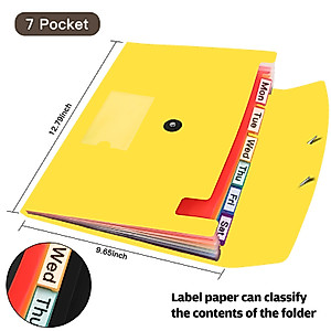 7 Pocket Accordian File Folders, Expanding File Folder A4 Letter Size Paper Portable Document Organizer-Yellow
