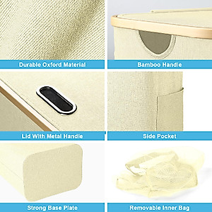 Laundry Basket, Zekeson 100L Collapsible Laundry Hamper with Removable Inner Bag for Clothes and Toys Storage in Bedroom Bathroom Children's Room (Beige)