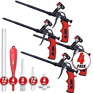 4 Pack Luft Professional Expanding Spray Foam Gun (4 Guns + 36 Tips and Tools) PU Insulating Applicator Heavy Duty Metal Body Dispensing Foam Gun Suitable for Caulking, Filling, Sealing
