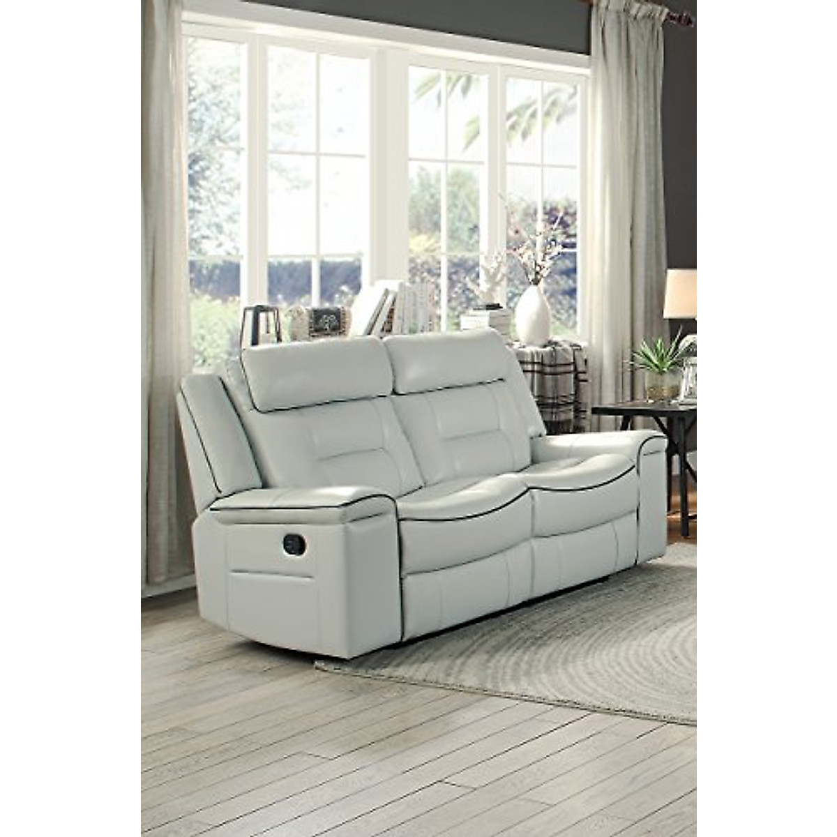 Homelegance Darwan 65" Leather Gel Double Reclining Loveseat, Light Gray