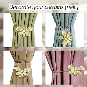 Curtain Holdbacks, Gift Set of 2, Resin Magnetic Curtain Tiebacks Golden Flying Bee Curtain Holders, Decorative Curtain Ties for Drapes, Outdoor Home Office Farmhouse Curtain Decorative Accessories