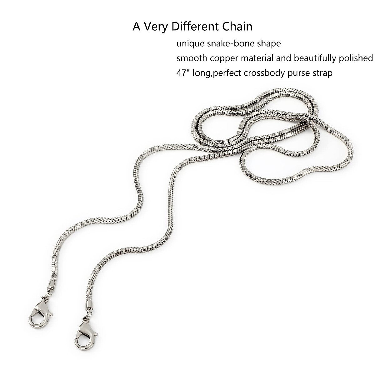 Small Square Copper Purse Shoulder Cross Body Handbag Bag Chains Strap Replacement(Silver, 47'')