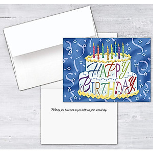 25 Happy Birthday Cards - Festive Cake Design - 26 White Envelopes - FSC Mix